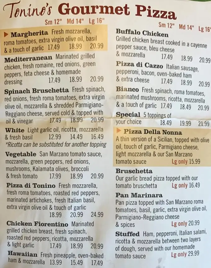 A menu that doesn't need fancy fonts or flowery descriptions—just honest ingredients and combinations that have stood the test of time. Pizza poetry in list form.