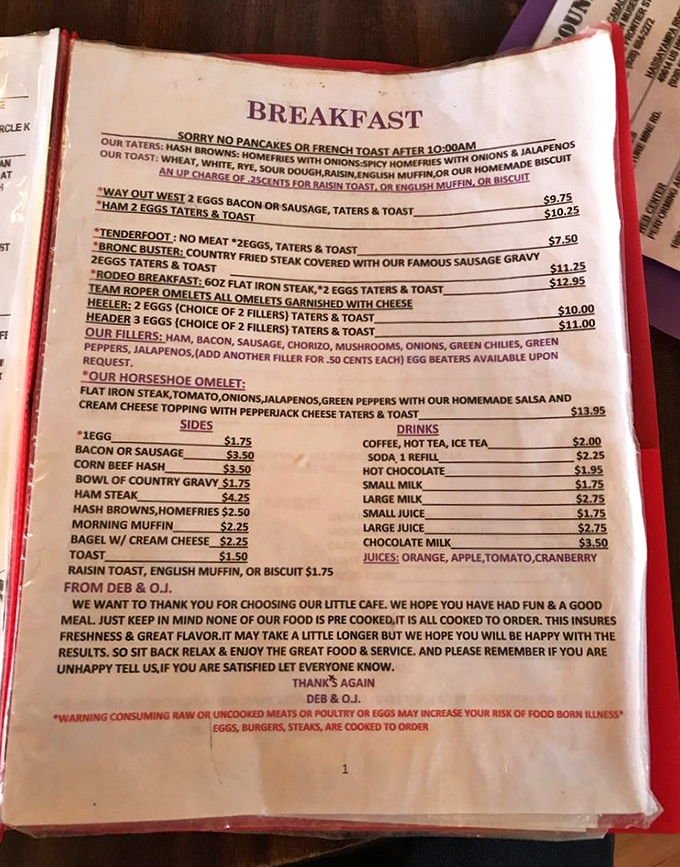 This well-worn menu tells the real story – decades of hungry patrons thumbing through to find their comfort food fix, no avocado toast in sight.