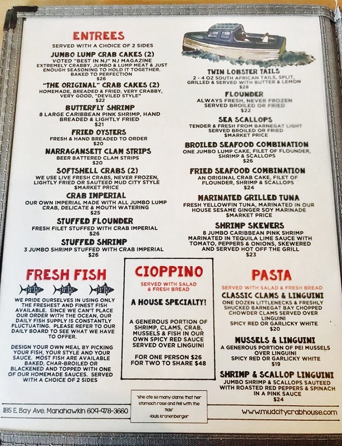The menu reads like poetry to seafood lovers—jumbo lump crab cakes, twin lobster tails, and cioppino that could make an Italian grandmother weep with joy.