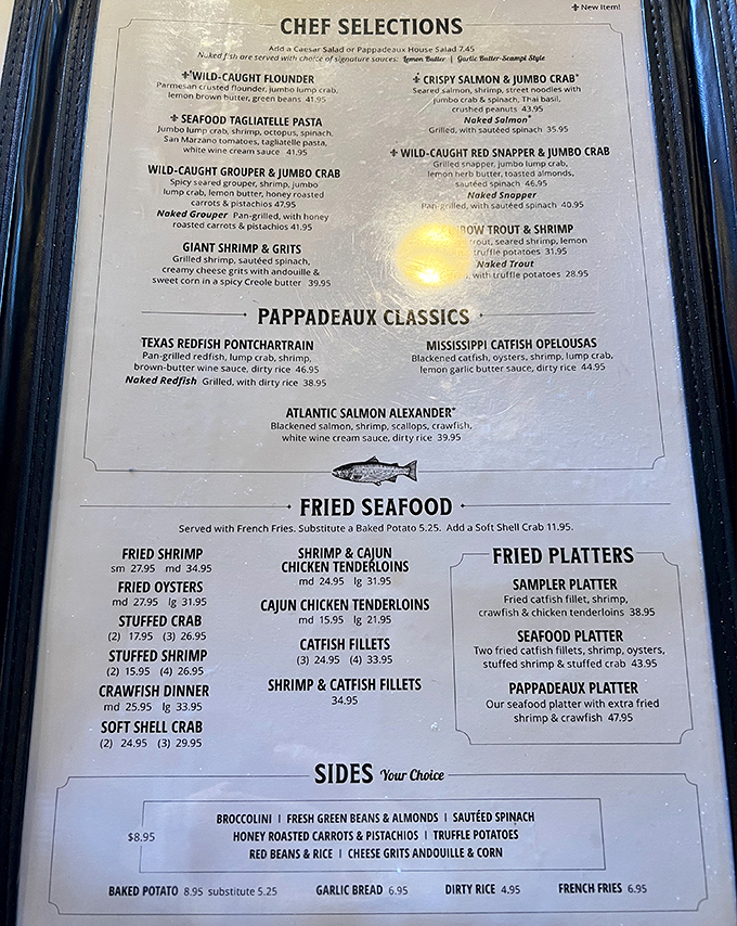 This menu isn't just a list—it's a maritime treasure map where X marks the spot for your next food coma.
