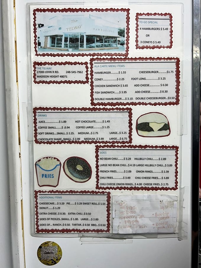 The menu board tells you everything you need to know—no fancy descriptions, just straightforward American classics at prices that won't break the bank.