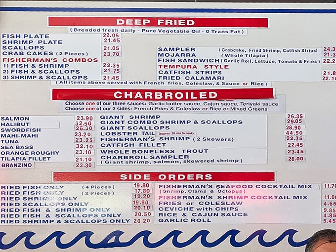 This menu board isn't trying to impress you with fancy words—just honest seafood done right.