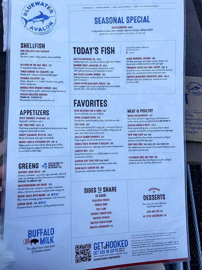 This menu isn't just a list of dishes—it's a treasure map to oceanic delights that'll have you plotting your next visit before dessert.