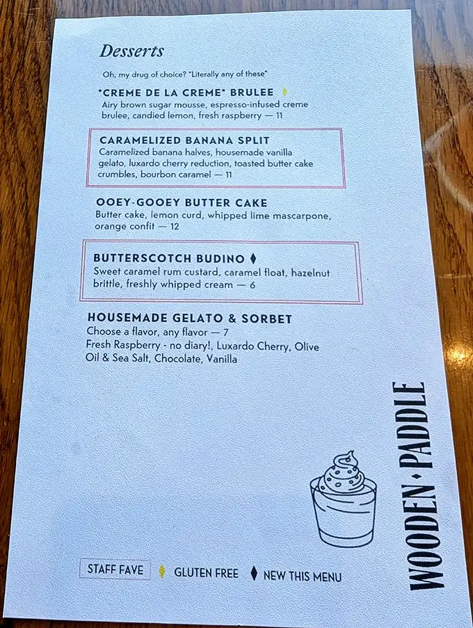 The dessert menu reads like a love letter to indulgence. That Butterscotch Budino has my name written all over it.