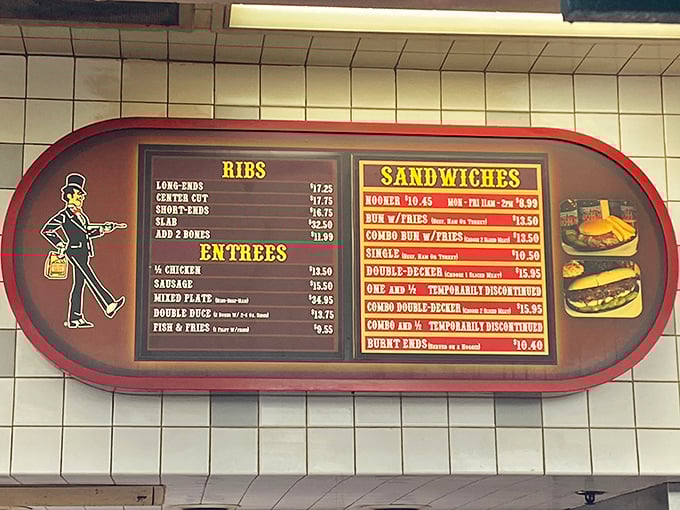 The menu board at Gates is like the Dead Sea Scrolls of barbecue—ancient wisdom passed down through generations, guiding hungry pilgrims toward smoked meat salvation.