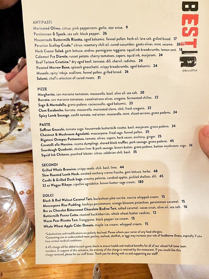 A menu that reads like poetry for food lovers. Each description is a promise of flavors to come—notice how they "politely decline" substitutions.