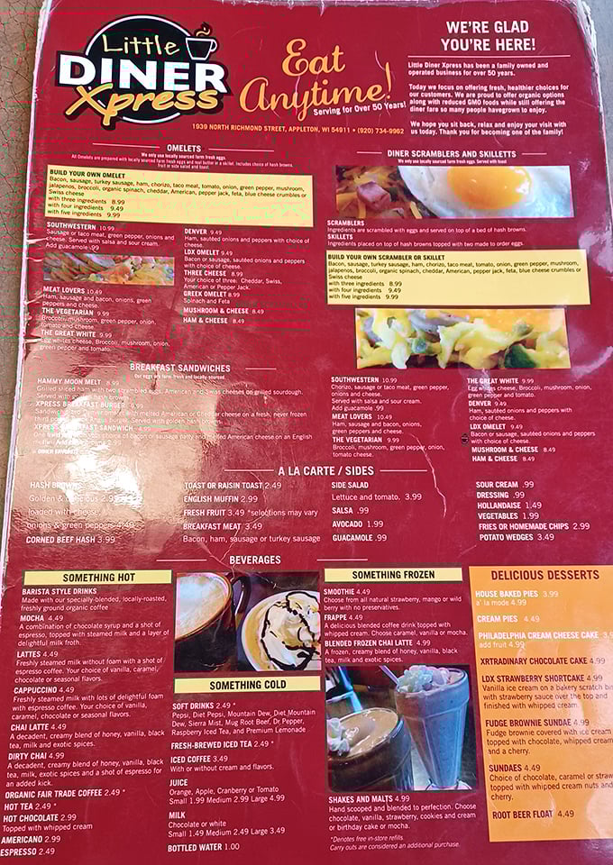 The menu at Little Diner Xpress reads like a love letter to breakfast classics, with enough options to satisfy both the traditionalist and the adventurous eater.
