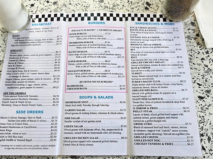 The menu tells the real story—classic American comfort food at prices that won't send you into cardiac arrest.