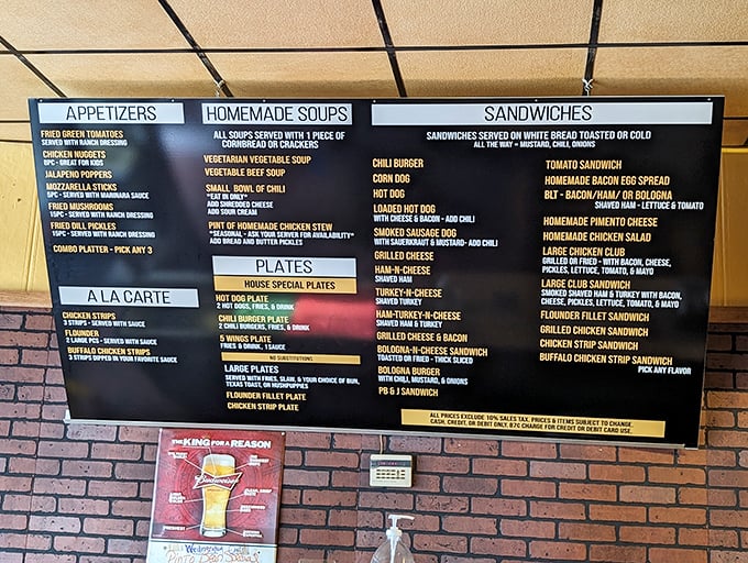 The menu board tells the whole story—simple, straightforward comfort food that doesn't need fancy descriptions to make your mouth water.