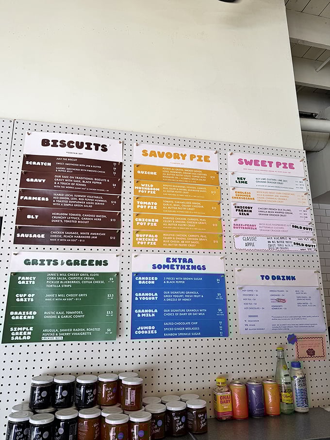 Decision paralysis has never been so delicious. The colorful pegboard menu presents life's most important question: sweet or savory first?