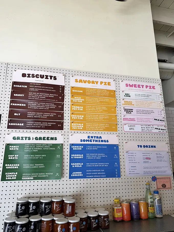 Decision paralysis has never been so delicious. The colorful pegboard menu presents life's most important question: sweet or savory first?