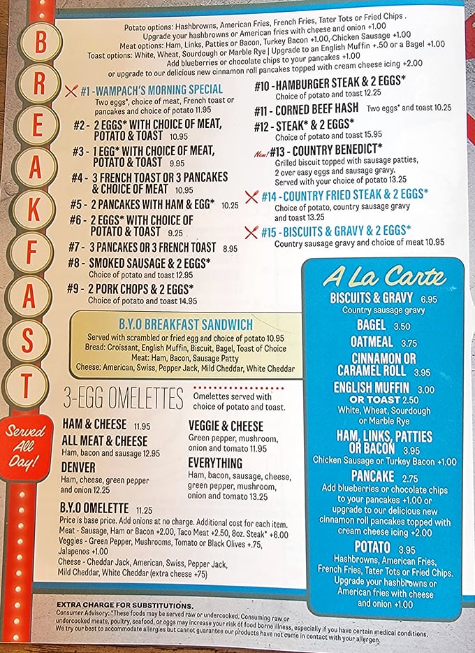 This menu isn't trying to reinvent the wheel—it's perfecting it with breakfast classics served all day, because pancake cravings know no clock.