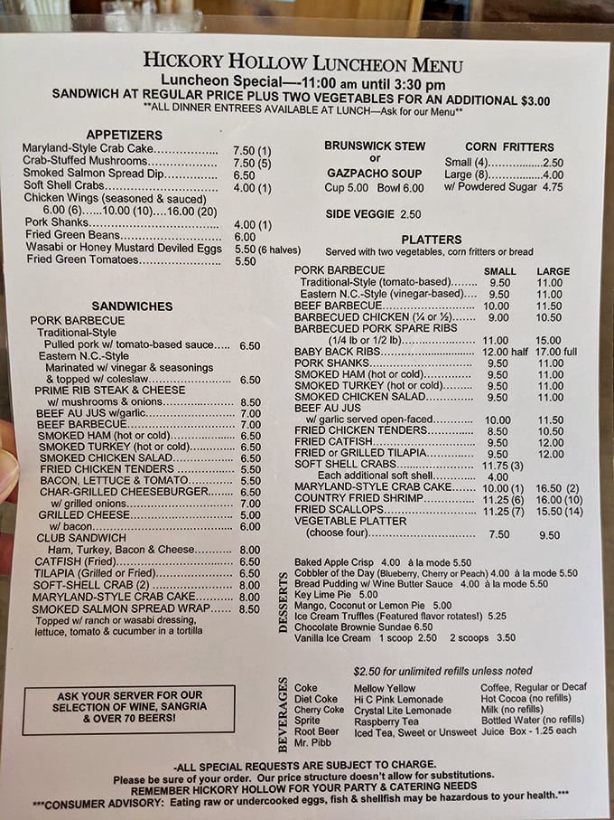 The menu reads like a Southern food lover's bucket list—a glorious paper time machine to when restaurants weren't afraid of offering choices.