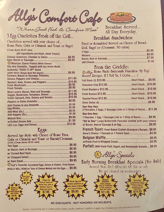 This menu isn't trying to reinvent breakfast – it's perfecting it. Like finding your favorite novel dog-eared and well-loved, these classics never disappoint.