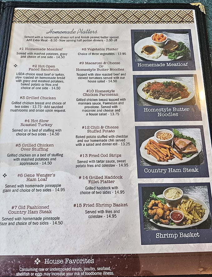 This menu isn't just a list of options—it's a family album of Pennsylvania Dutch classics that have stood the test of time.