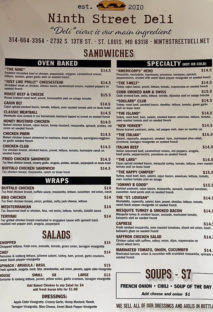 This isn't just a menu—it's a roadmap to sandwich nirvana. Each description reads like poetry for the perpetually hungry.