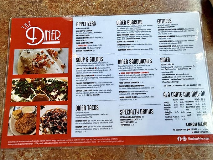 A menu that reads like a greatest hits album of comfort food classics, each with its own thoughtful twist that elevates diner fare to destination-worthy status.