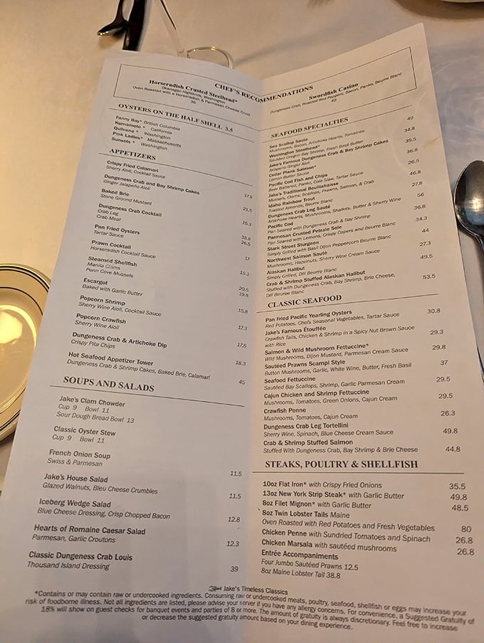 Jake's menu reads like seafood poetry – each dish a carefully crafted verse promising oceanic delights that make you want to order one of everything.