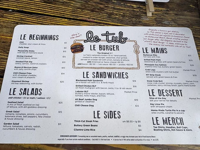The menu is straightforward and unpretentious, much like the place itself. When "Le Burger" is front and center, you know where their priorities lie.