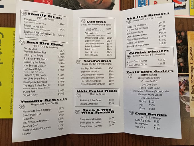 This menu isn't just a list of food—it's a roadmap to happiness. The "Happy Hog" isn't just a name; it's a guarantee.