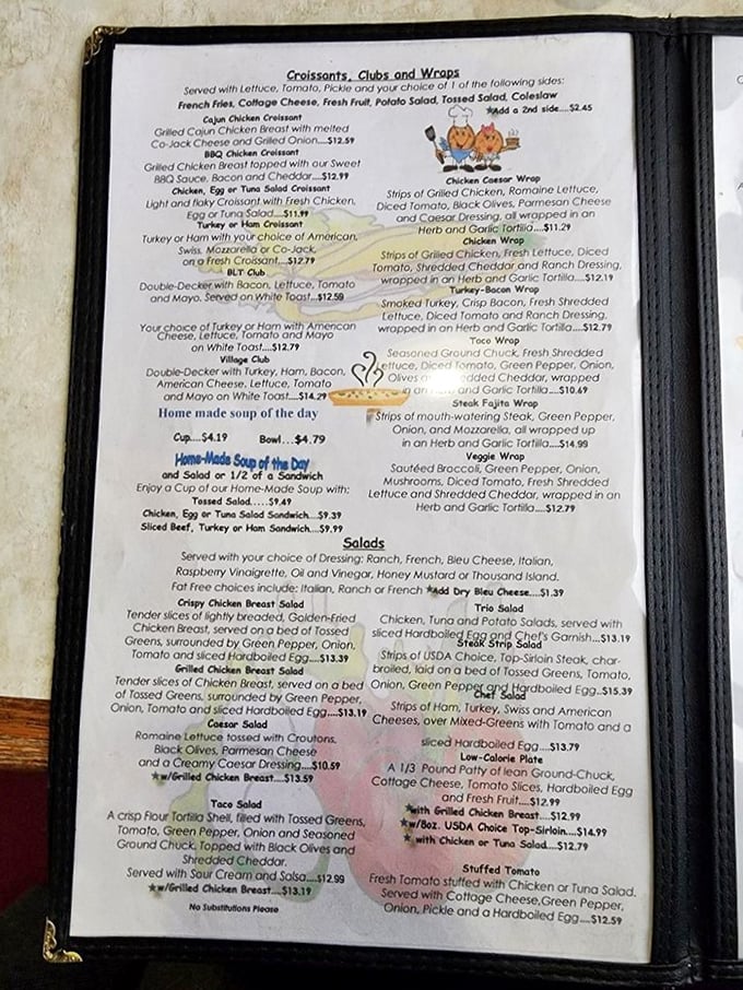 A menu that doesn't need fancy fonts or pretentious descriptions – just honest food that makes you wonder why you ever attempted pancakes at home. 