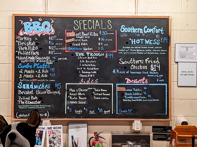 This chalkboard menu isn't just a list—it's a roadmap to happiness. The "Trough" isn't a suggestion; it's a challenge worth accepting.