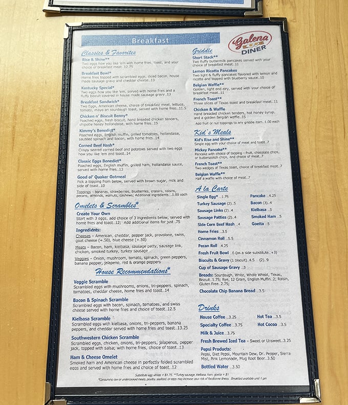 This menu reads like a love letter to breakfast classics. No molecular gastronomy here—just honest food that reminds you why morning meals became America's favorite tradition.