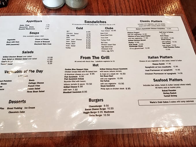 This menu isn't trying to reinvent the wheel—it's perfecting it with timeless classics that have satisfied Delaware appetites for generations.