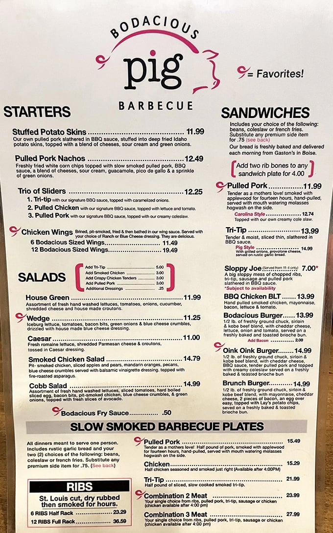 The menu reads like a love letter to meat enthusiasts. Notice those little heart symbols? They're not decorative—they're warnings of impending food bliss.