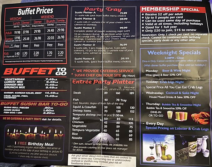 The menu board reveals the incredible variety and value that makes this place worth the drive from anywhere.