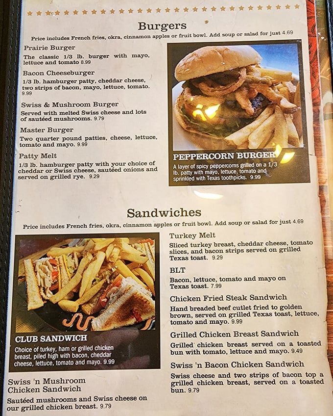 The menu reads like a love letter to American classics – burgers that require both hands and a strategy to consume.