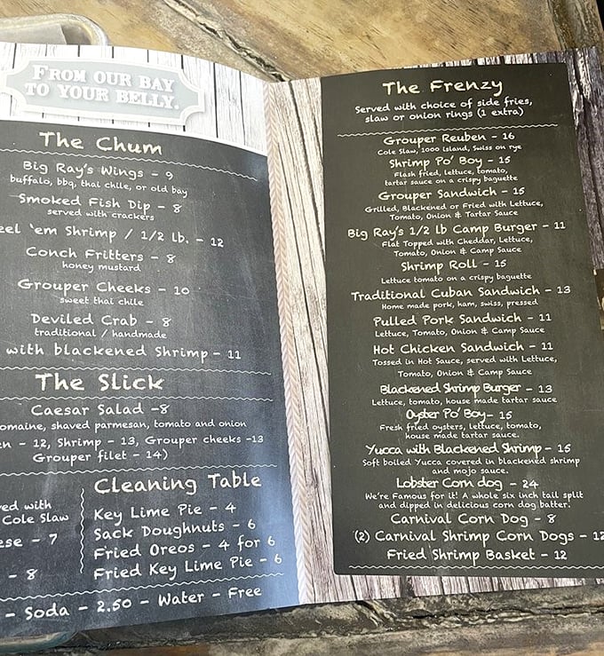 A menu that reads like poetry to seafood lovers. Notice how they don't waste precious space on fancy descriptions—just the delicious facts.