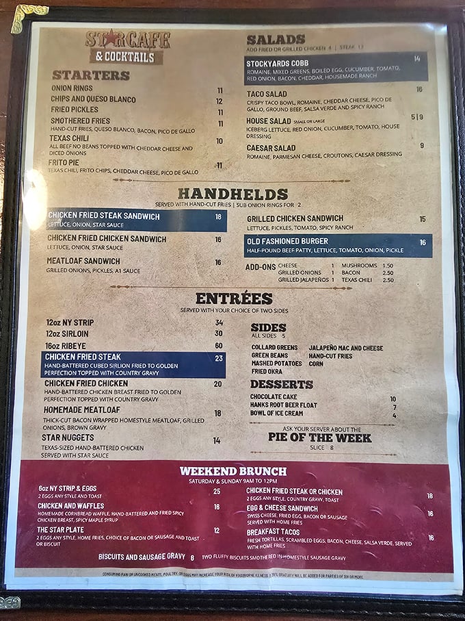 This menu isn't just a list of food—it's a roadmap to happiness. The chopped sirloin is circled for a reason, folks.