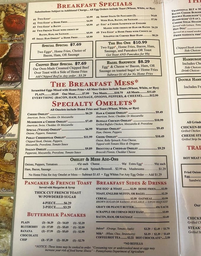 The breakfast bible of Altoona. Each laminated page offers salvation for the hungry and hope for the hungover.