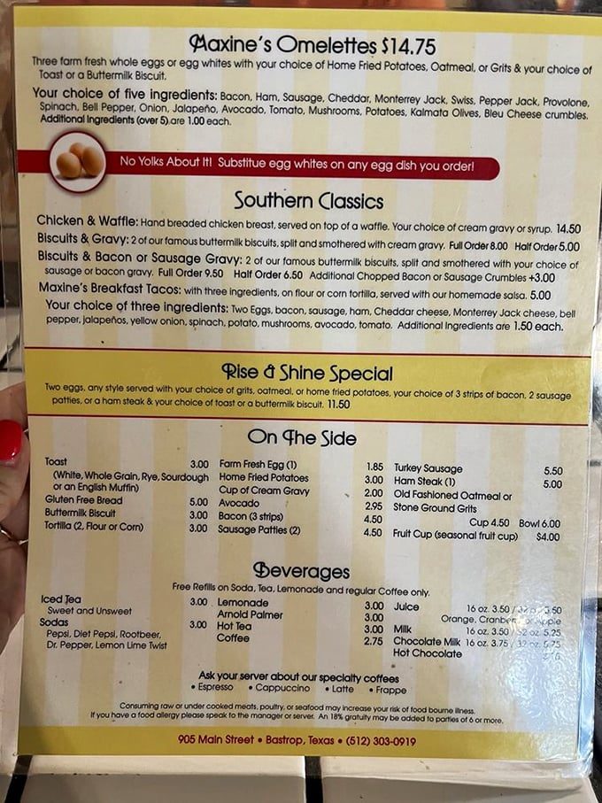 This isn't just a menu—it's a roadmap to happiness. The "No Yolks About It!" pun tells you everything about the personality waiting on your plate.