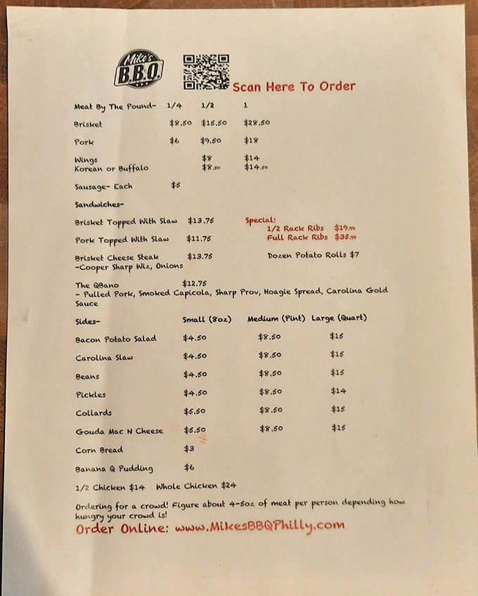 The menu at Mike's BBQ reads like poetry to carnivores – brisket, ribs, and that intriguing QBano sandwich calling your name.