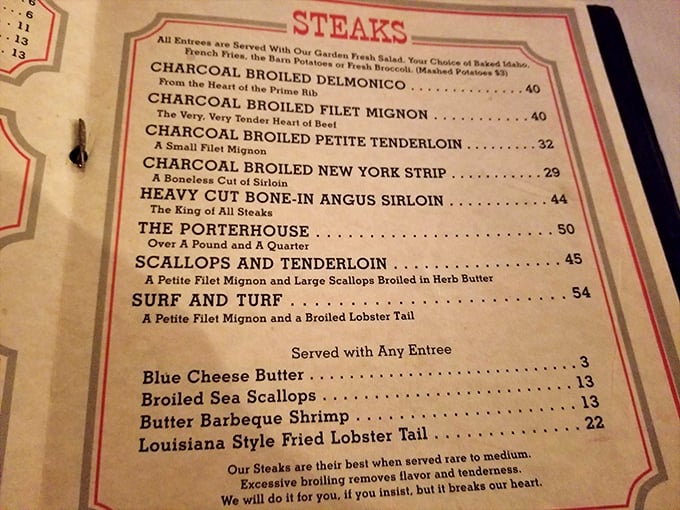 A menu that cuts right to the chase—STEAKS in bold letters tells you everything you need to know about Aberdeen Barn's priorities.