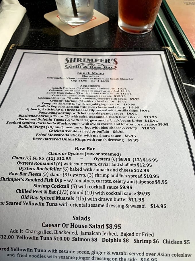 A menu that reads like a love letter to the ocean. Each item promises a different kind of coastal romance.