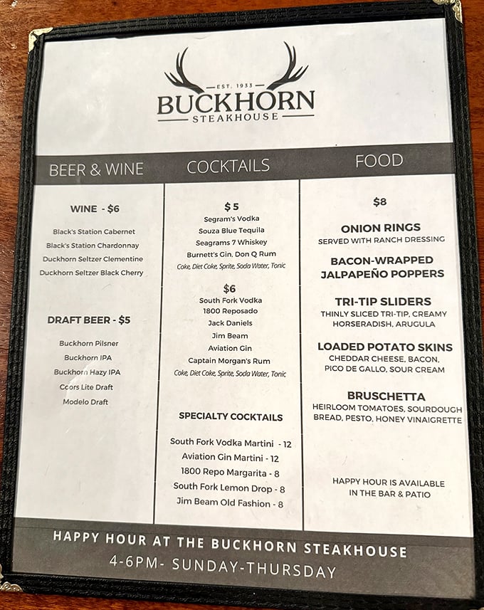 The happy hour menu reads like a carnivore's love letter – tri-tip sliders, bacon-wrapped jalapeño poppers, and cocktails that'll make you forget you ever considered salad for dinner.