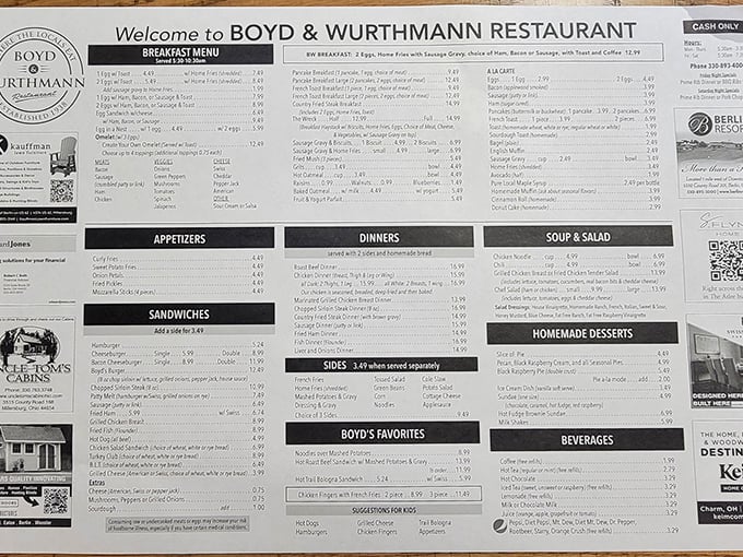 This menu isn't just a list of food—it's a roadmap to happiness with "Homemade Desserts" as the final, glorious destination.