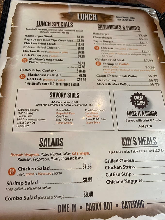 A menu that doesn't need fancy fonts or pretentious descriptions—just straightforward Southern classics that have stood the test of time. 