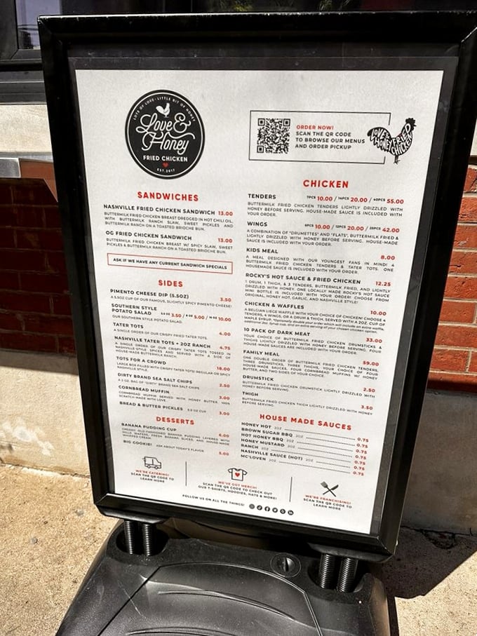 The menu reads like poetry to chicken lovers—sandwiches, tenders, wings, and sides that make decision-making the day's most delicious challenge.