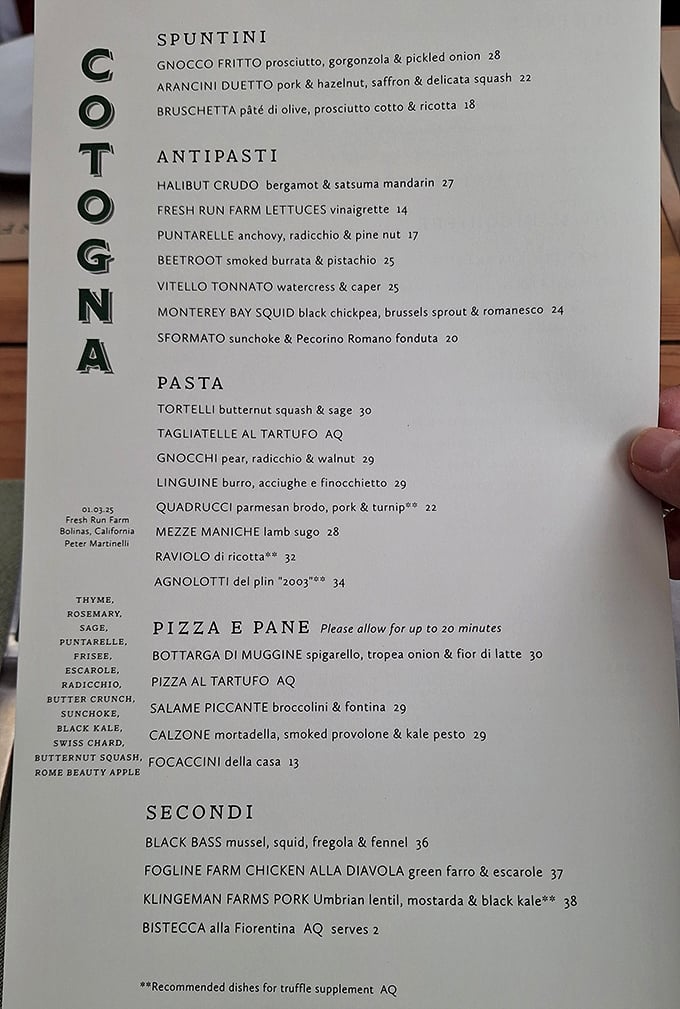 The menu reads like Italian poetry—each dish a carefully composed verse of seasonal ingredients that promises culinary revelation.