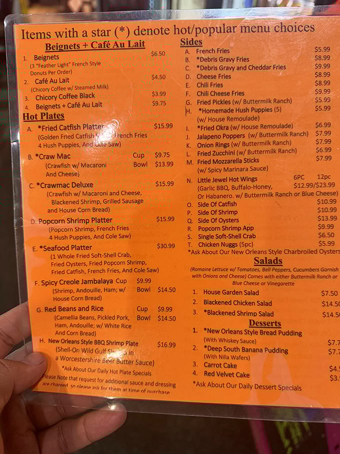 This menu isn't just a list of dishes—it's a treasure map to flavor country, with starred items marking the spots where culinary bliss awaits.