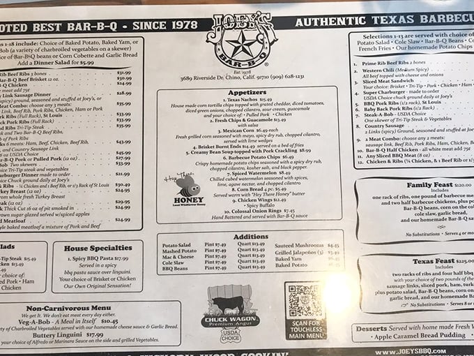The menu – a sacred text for meat lovers. Reading it feels like browsing real estate listings in heaven's culinary district.