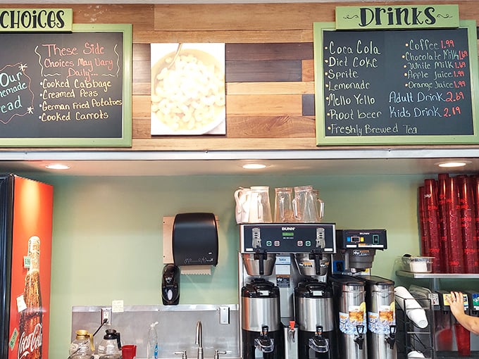 The chalkboard menu tells you everything you need to know—this place takes its sides as seriously as its mains.