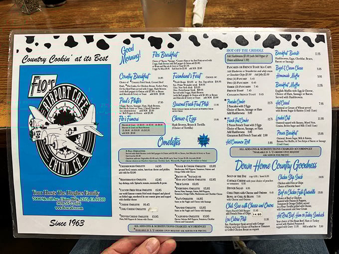 This menu isn't just a list of food options – it's a roadmap to happiness with "Country Cookin' at its Best" as your delicious destination.