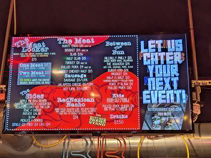 This illuminated menu board isn't just listing food—it's offering a roadmap to happiness with options that'll make your cardiologist wince and your taste buds rejoice.