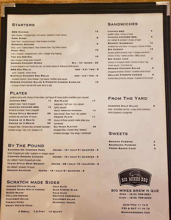 This menu isn't just a list of food—it's a roadmap to happiness. The Texas-style brisket calls my name every time.