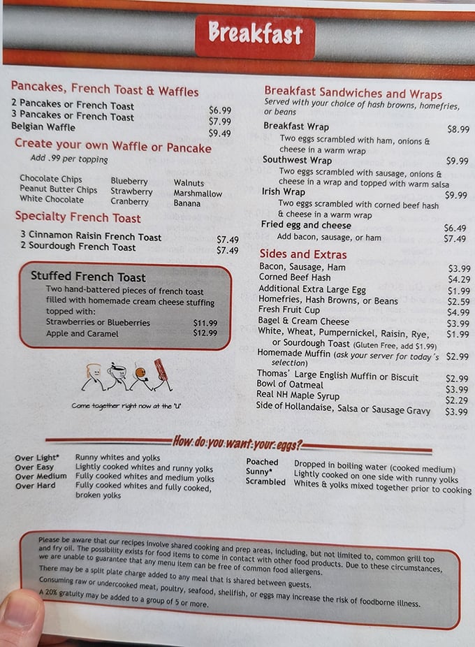 This menu isn't just a list of options—it's a roadmap to happiness with detailed instructions on how you'd like your eggs prepared.